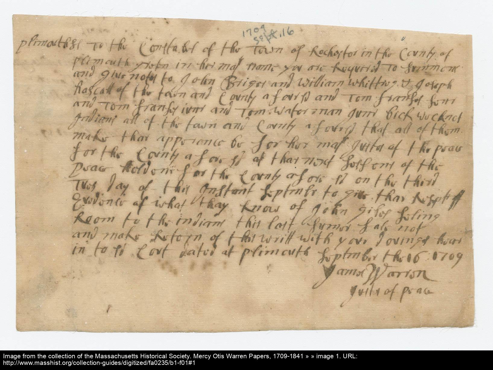 Mercy Otis Warren Papers, 1709-1841