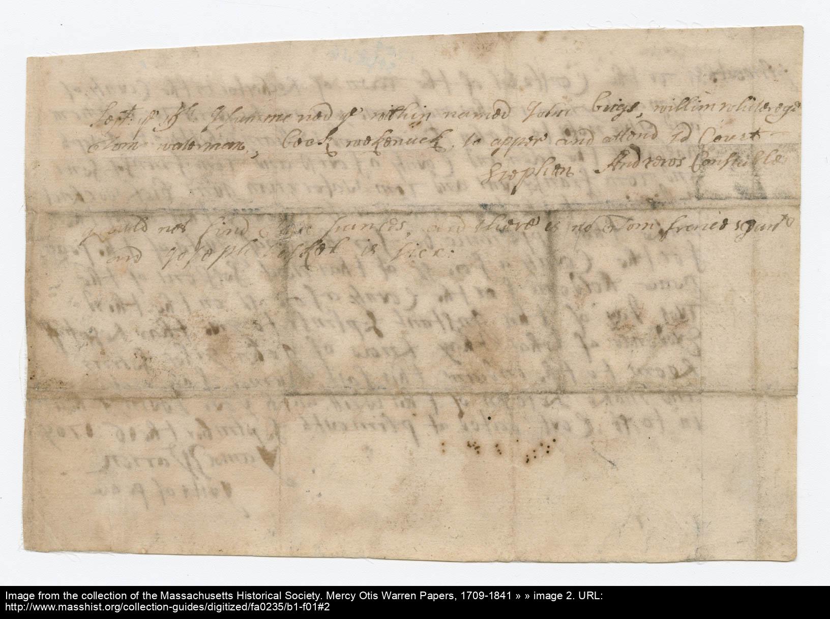 Mercy Otis Warren Papers, 1709-1841