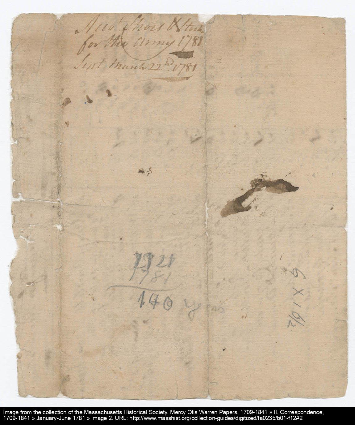 Mercy Otis Warren Papers, 1709-1841