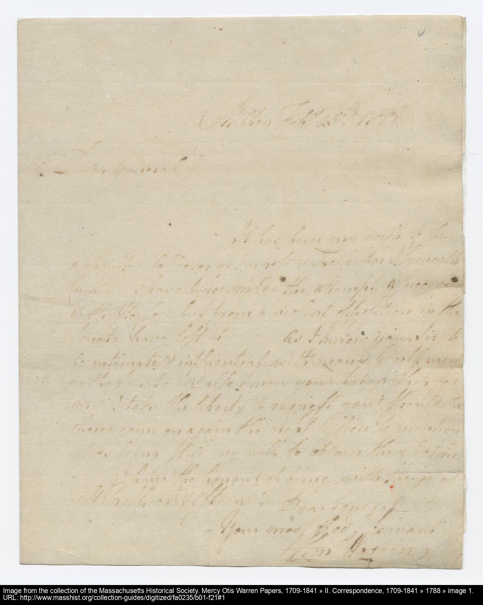 Mercy Otis Warren Papers, 1709-1841