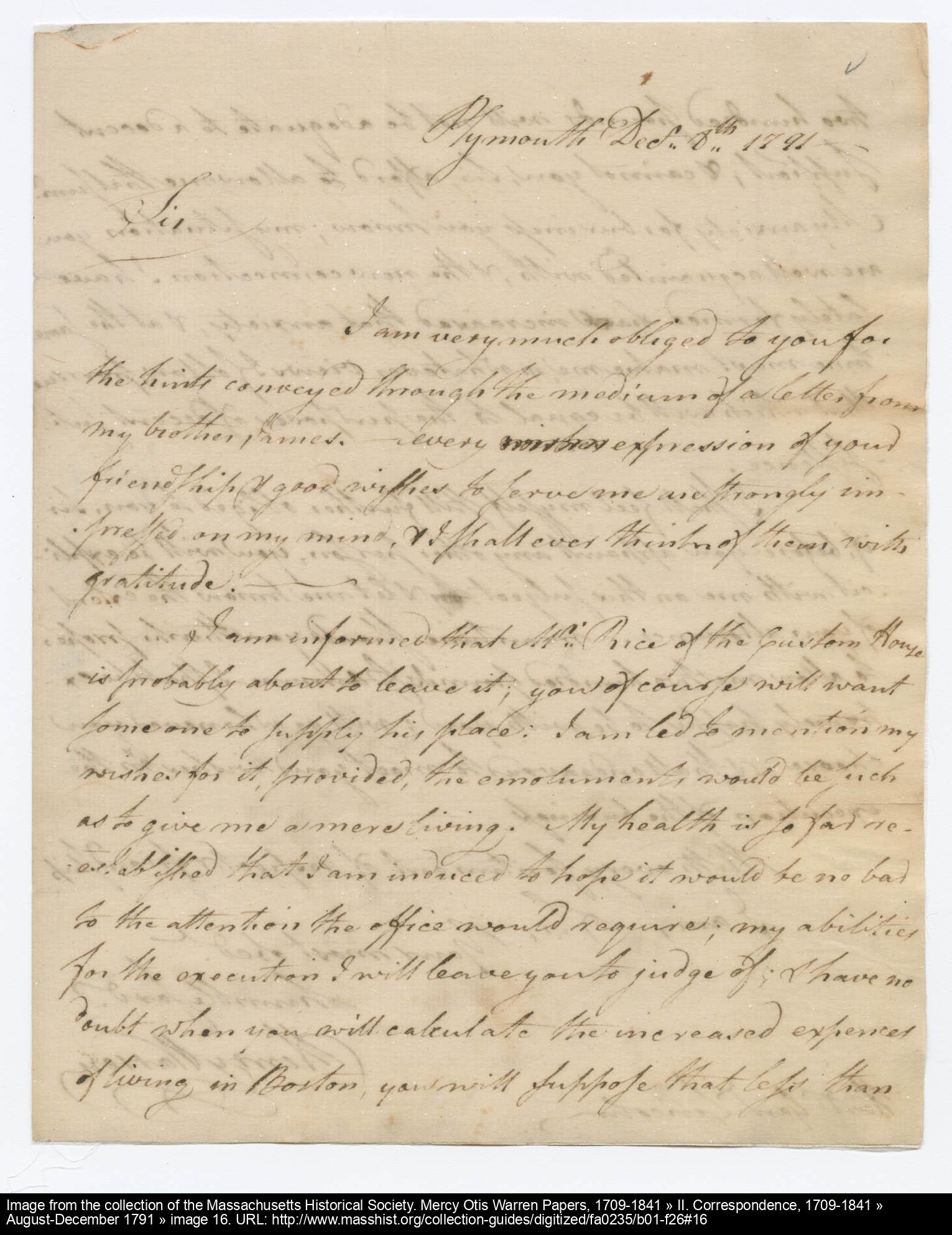 Mercy Otis Warren Papers, 1709-1841
