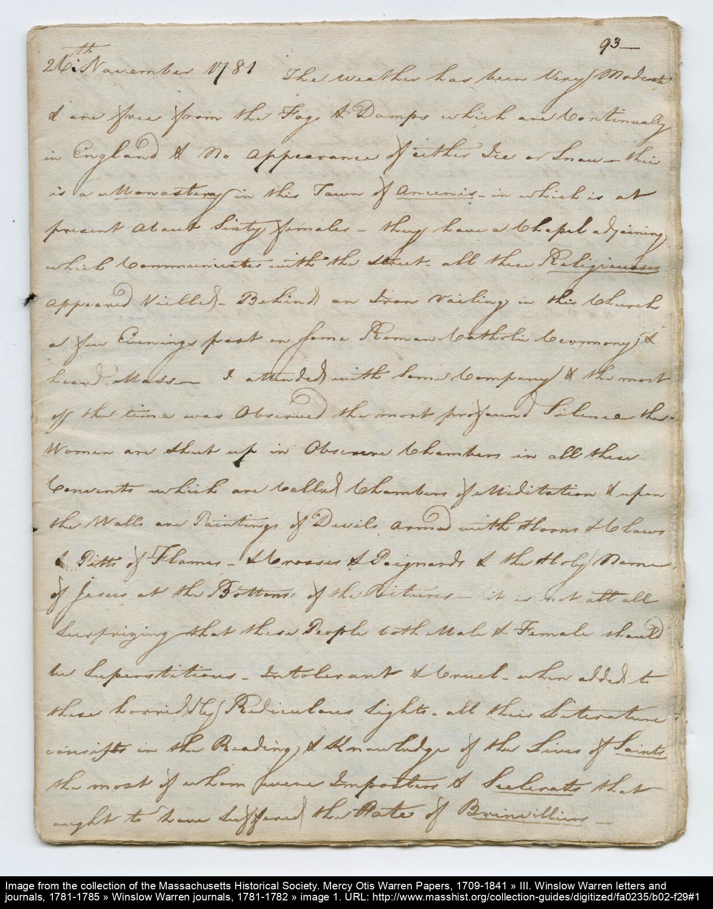 Mercy Otis Warren Papers, 1709-1841