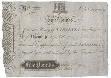 MHS Collections Online: Virginia Assembly treasury note, 5 pounds, 4 ...
