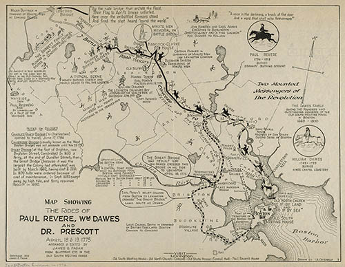Mhs Collections Online Map Showing The Rides Of Paul Revere Wm Dawes