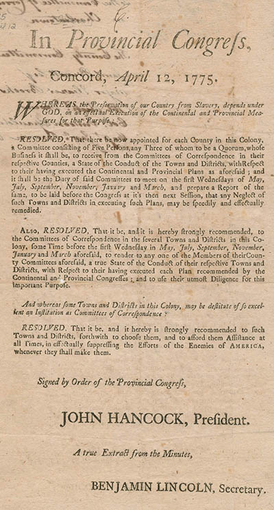 MHS Collections Online: In Provincial Congress, Concord, April 12, 1775 ...