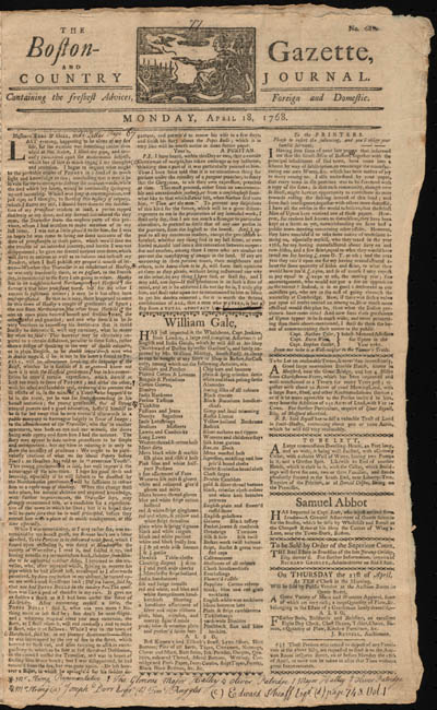 The Boston-Gazette, and Country Journal, 18 April 1768 - Digital ...